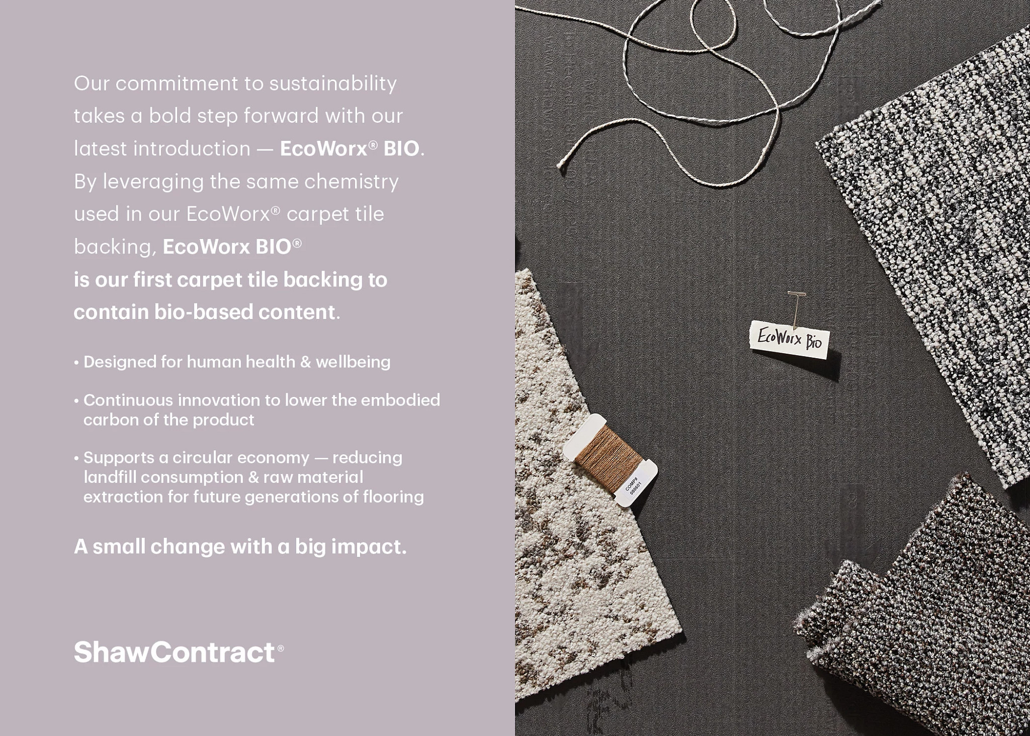 EcoWorx® Bio-Based PVC-Free Carpet Backing Reduces Carbon Footprint | ShawContract